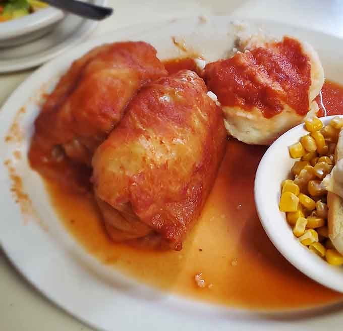 Cabbage rolls swimming in tomato sauce, the kind of hearty dinner that makes you understand why grandma's recipes never go out of style.