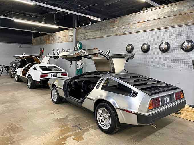DeLoreans parked together like they're plotting their next trip to 1955, flux capacitor not included.