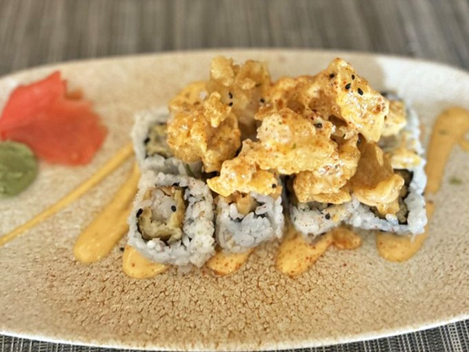Tempura shrimp sushi that's crispy, creative, and makes you forget you're hundreds of miles from the nearest coastline.