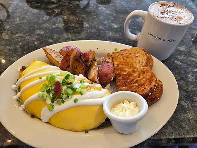 This omelet comes loaded with potatoes and enough fillings to fuel your entire day of Portland adventures ahead.