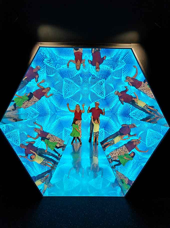 Step into this mirrored wonderland where you're suddenly surrounded by infinite versions of yourself having a crisis.