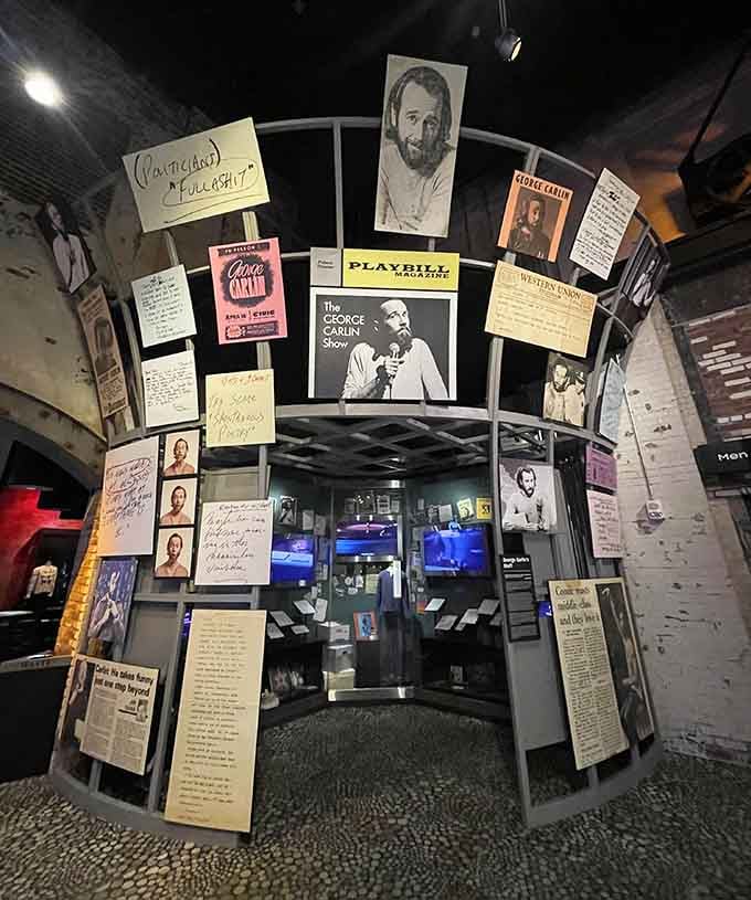 George Carlin's playbills and photographs remind us that comedy can be both hilarious and thought-provoking, sometimes in the same sentence.