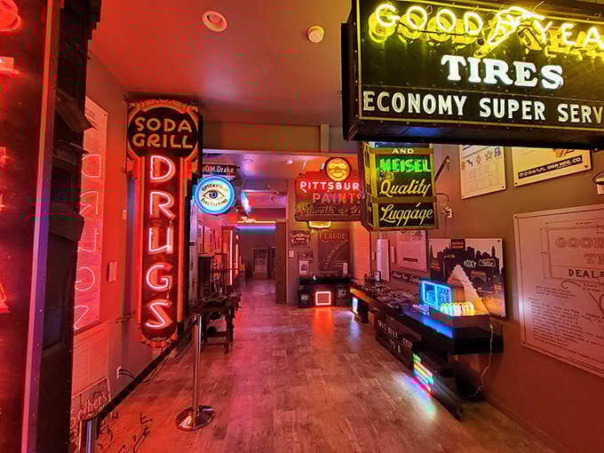 Walking these neon-lit corridors is like strolling through America's commercial memory lane, one glowing sign at a time.