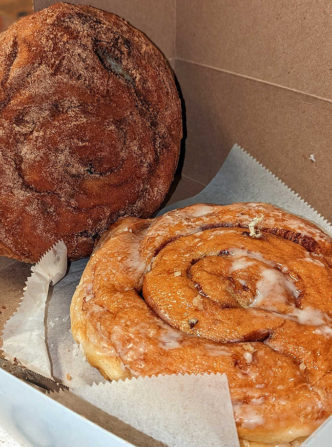 That cinnamon roll and chocolate muffin pairing is the breakfast equivalent of a power couple, both stunning in their own right.