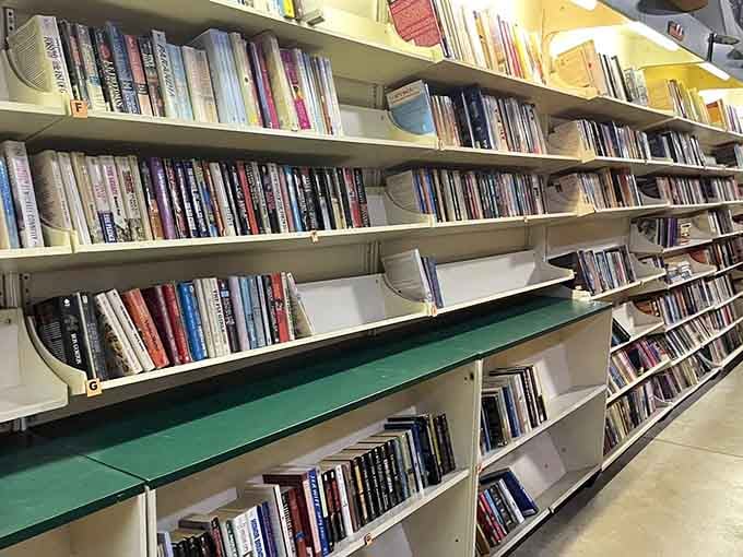 Shelf after shelf of books beckon readers to discover their next favorite story at bargain prices.