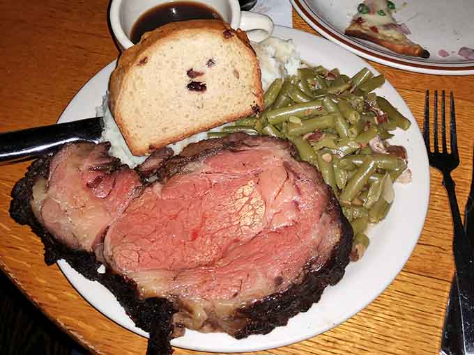 That prime rib looks like it could solve all your problems, served with green beans and bread for good measure.