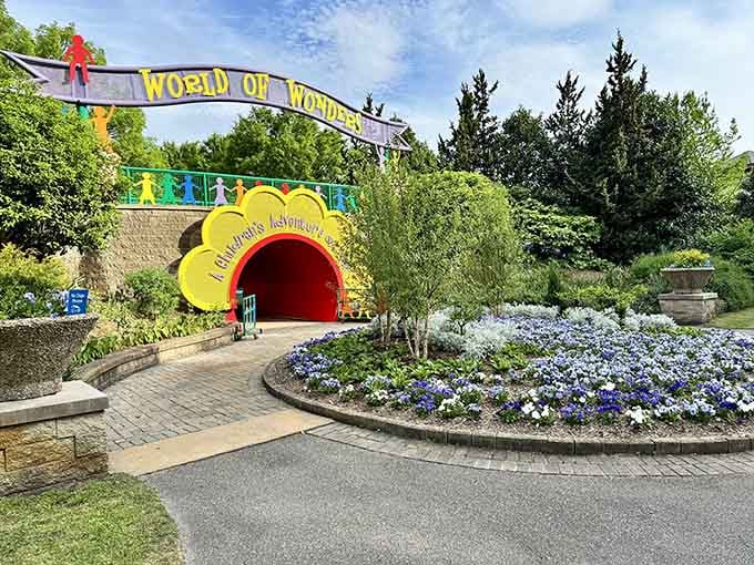 The World of Wonders entrance promises adventure, and that cheerful yellow archway delivers on childhood garden fantasies.