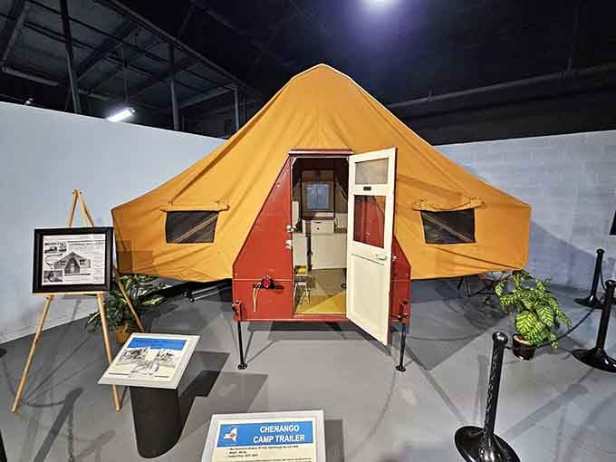 Remember when camping meant canvas and optimism? This vintage trailer proves roughing it used to have serious style points.