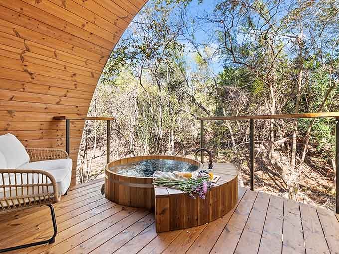 Soaking under the stars in your private hot tub beats scrolling through your phone any day.