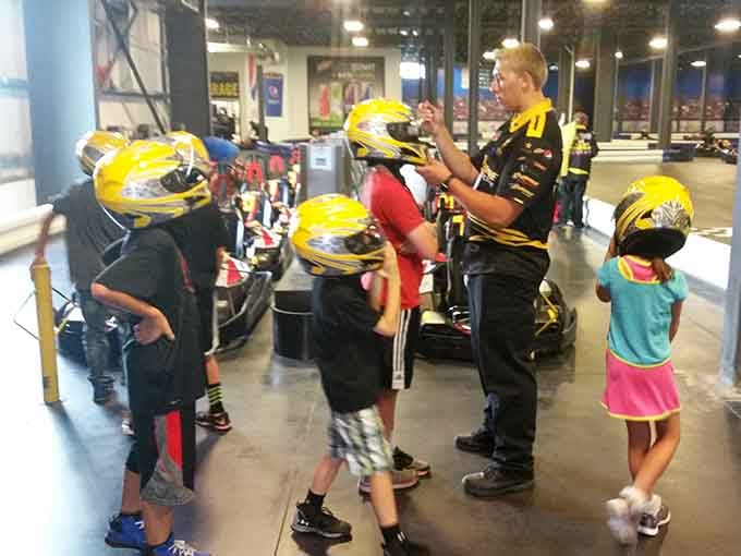 Young racers get the safety briefing that'll keep them from turning into human pinballs.
