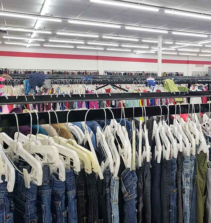 Racks of clothing disappear into the distance like a fashionista's fever dream come to life.
