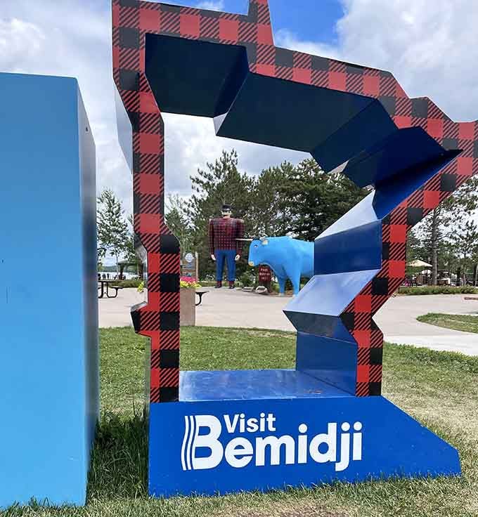 This selfie frame in buffalo plaid makes every visitor look like they belong in a tall tale themselves.