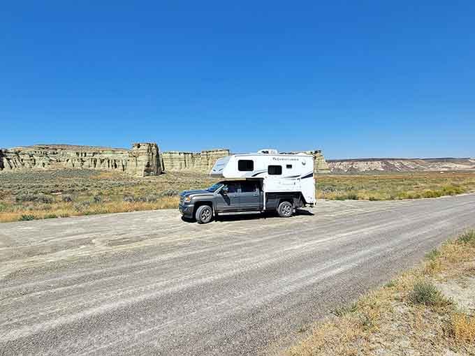 Your trusty vehicle becomes part of the adventure, parked roadside while you marvel at scenery that belongs on another planet.