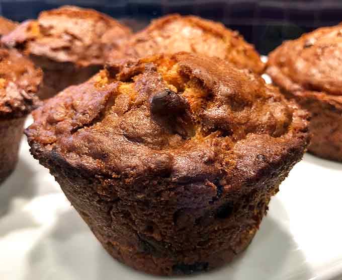 These chocolate muffins have that perfect domed top that signals serious baking expertise at work in the kitchen.