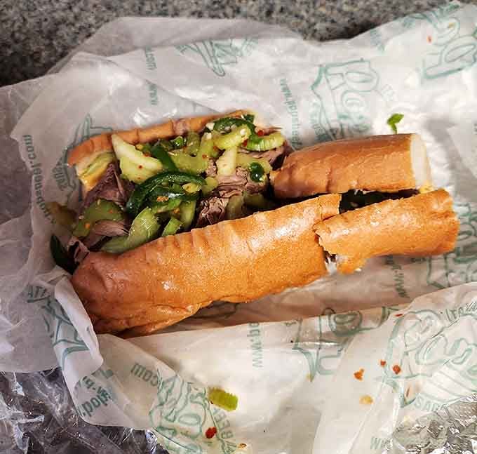 This double Italian steak sandwich doesn't mess around; it's basically a protein festival wrapped in bread.