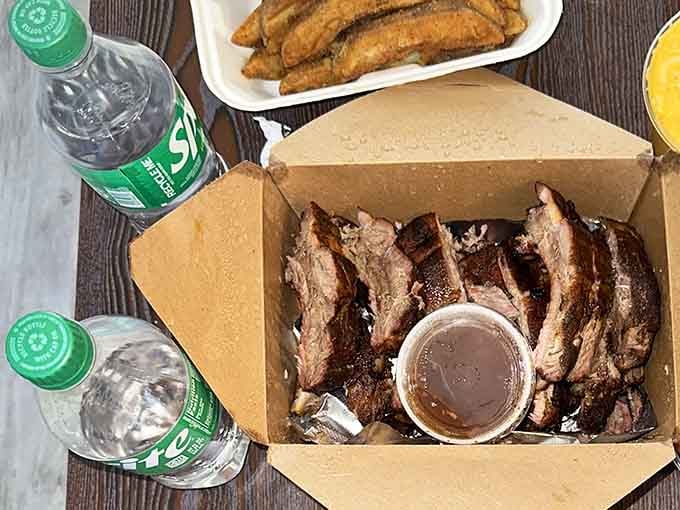 Simple pleasures: perfectly smoked ribs in a cardboard box, because fancy packaging would just get in the way of perfection.