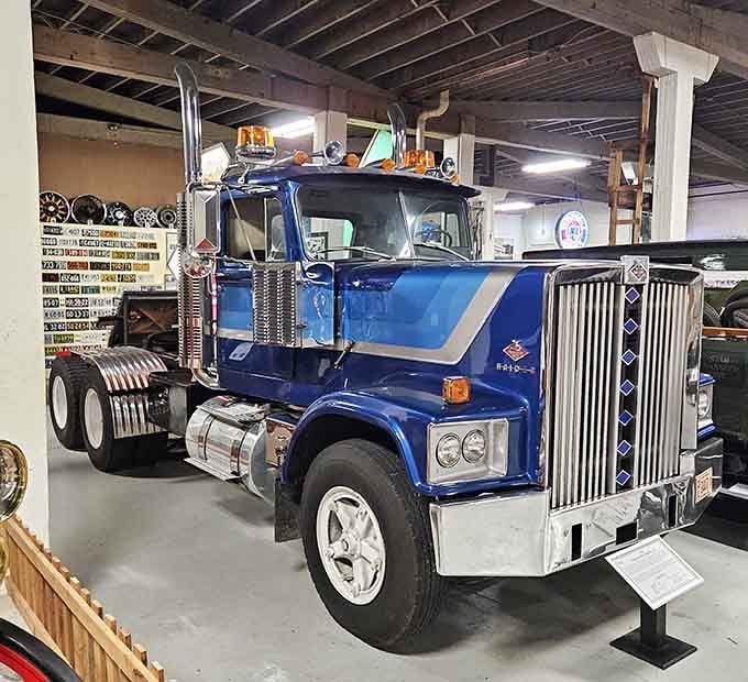 This massive blue rig makes you wonder how anyone ever parallel parked one of these magnificent beasts.