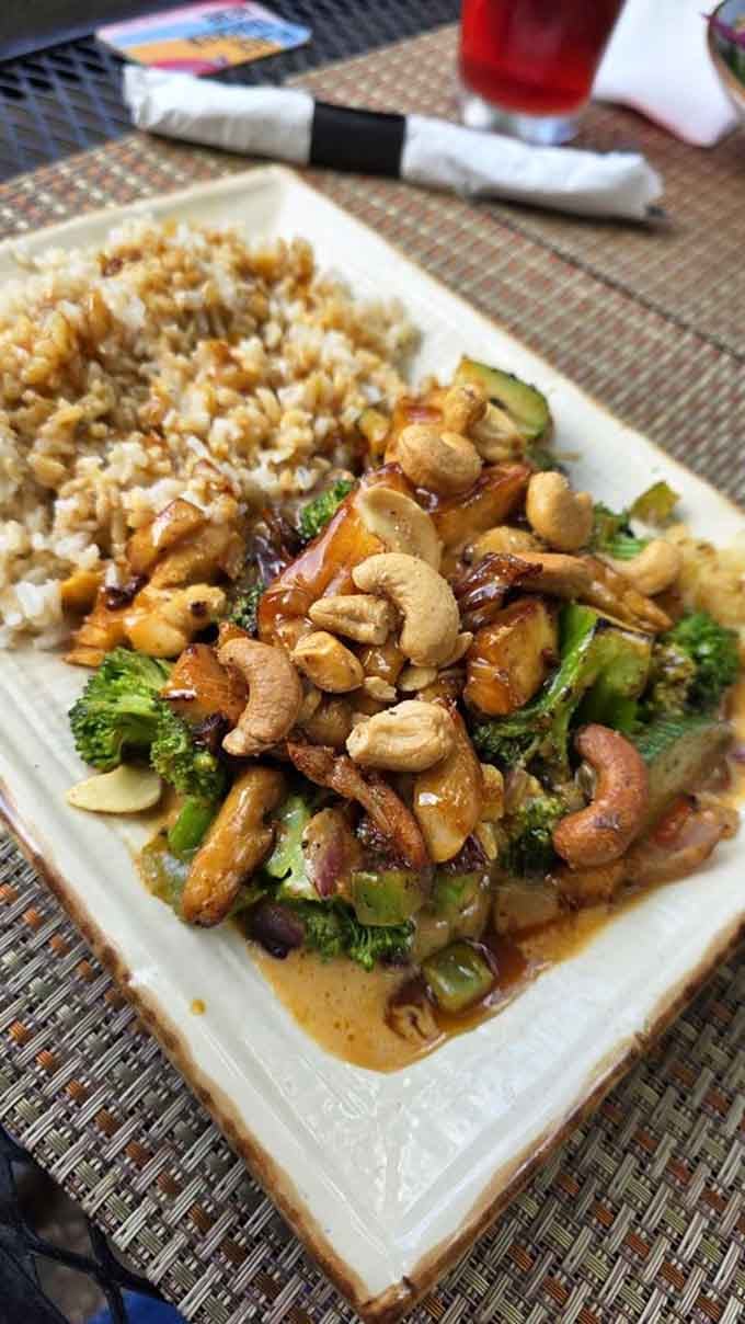 This stir fry brings enough cashews and vegetables to make your doctor proud and your taste buds dance.