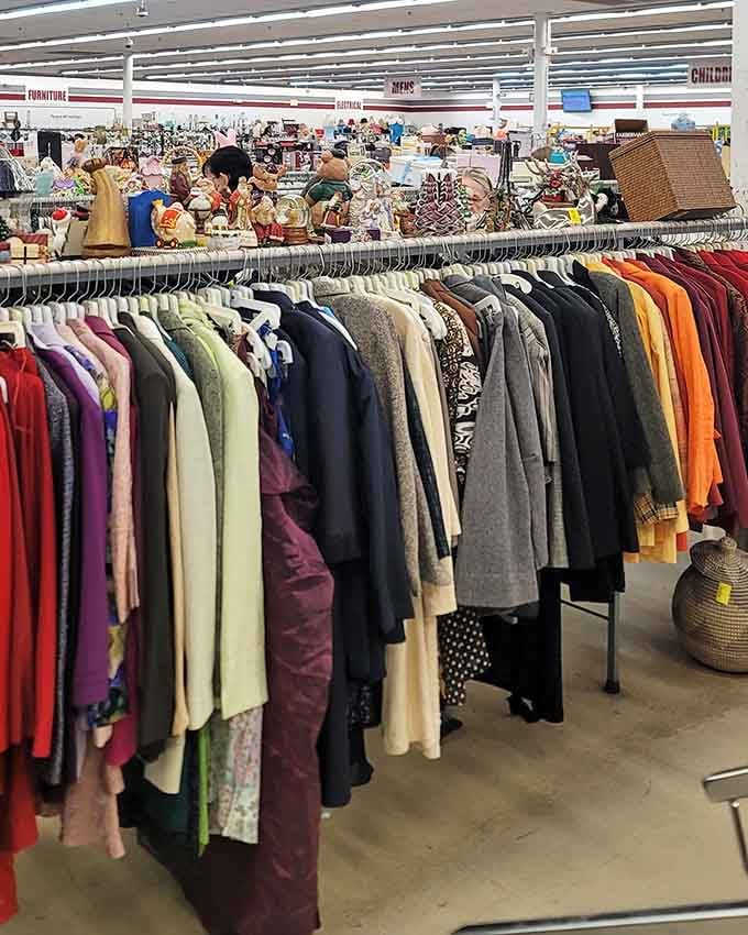 Endless racks stretch toward infinity, creating a clothing lover's paradise where yesterday's fashion becomes tomorrow's vintage gold.