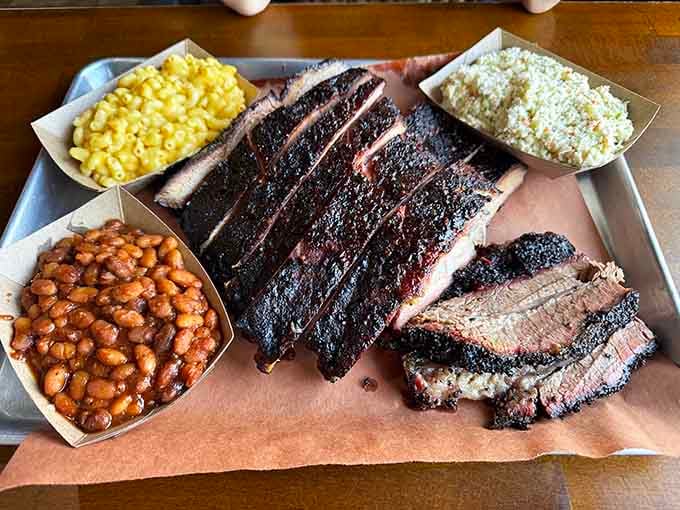 When your combo platter needs its own zip code because one meat is never enough at a proper smokehouse.