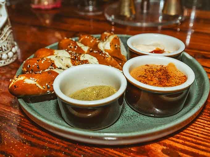 Pretzels with dipping sauces that make you question every snack choice you've made until this moment.