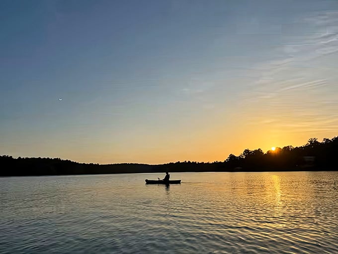 Golden hour on the lake, where the only thing more peaceful is your complete lack of cell service.