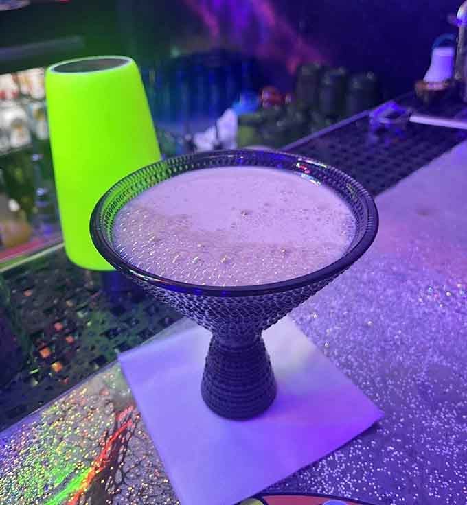 Dark Matter comes served in a glass that makes you wonder if drinking it grants superpowers or just happiness.