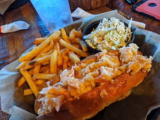 That overflowing lobster roll nestled in a toasted bun with crispy fries is pure New England magic transported to Missouri waters.