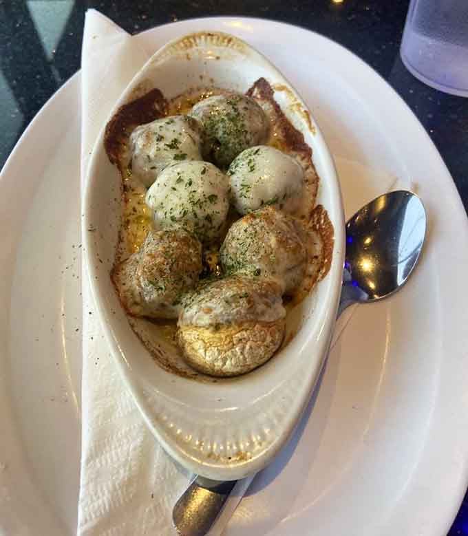 Crab-stuffed mushrooms that look like little edible treasure chests &ndash; X marks the spot where flavor lives, matey.