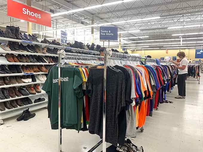 The men's section offers more wardrobe options than most guys' actual closets, but cheaper and more interesting.