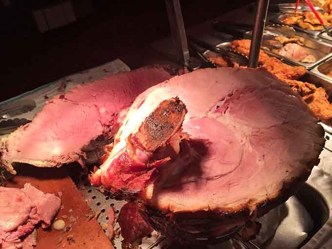 Perfectly carved roast beef on the buffet line, because Sawa's knows you can't live on pierogi alone.