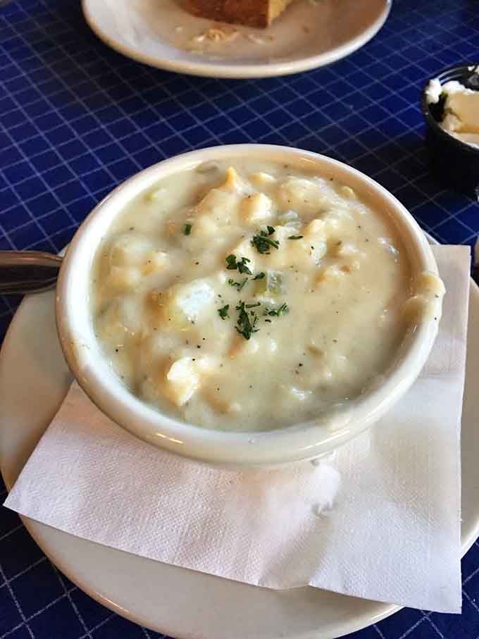 Creamy seafood chowder that'll warm your soul even when you're sitting in South Carolina's summer heat.
