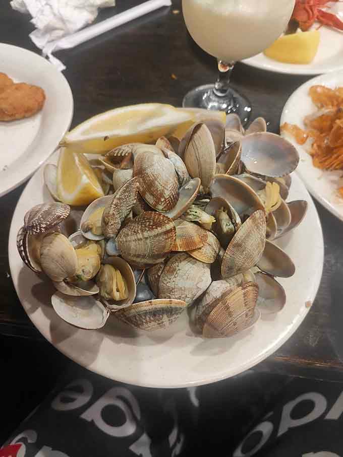 Steamed clams glistening with butter and garlic, because sometimes simple preparations let the seafood shine brightest.