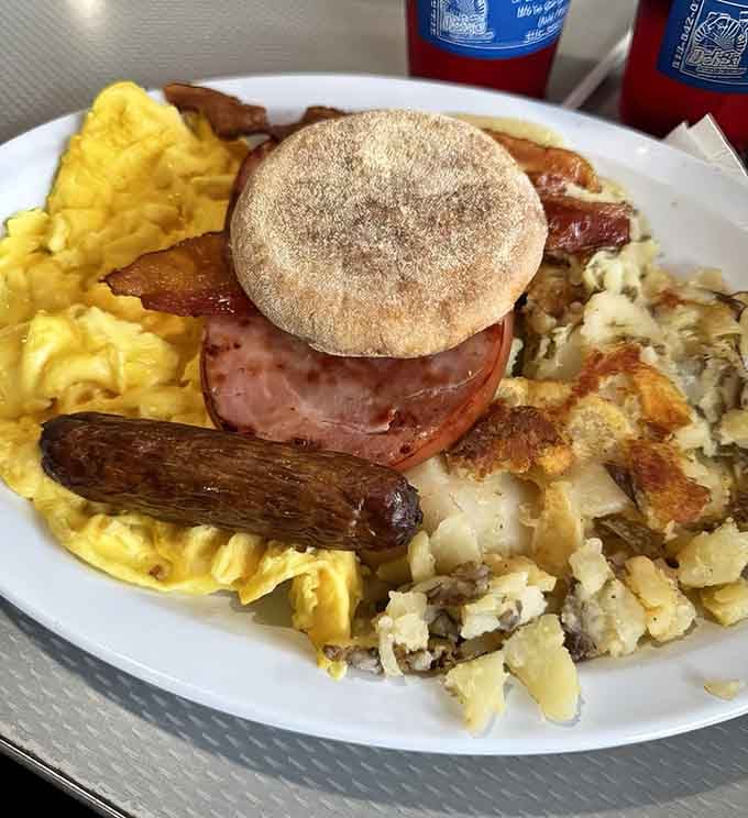 The Pigout Platter doesn't apologize for its name—it celebrates it with eggs, meat, and carb-loaded joy.