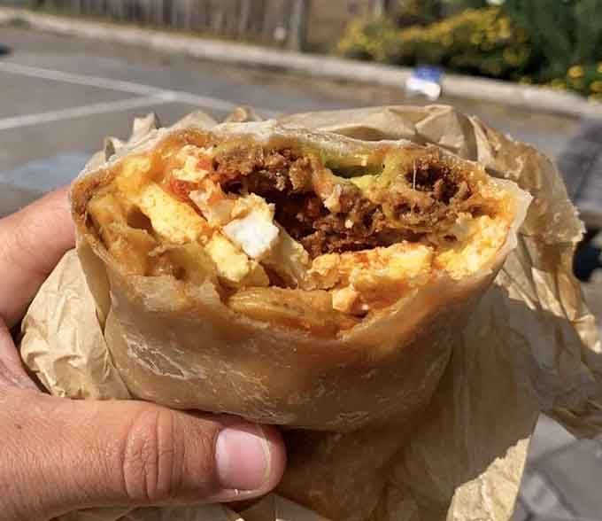 A breakfast burrito wrapped and ready for whatever coastal adventure you're about to embark on this morning.