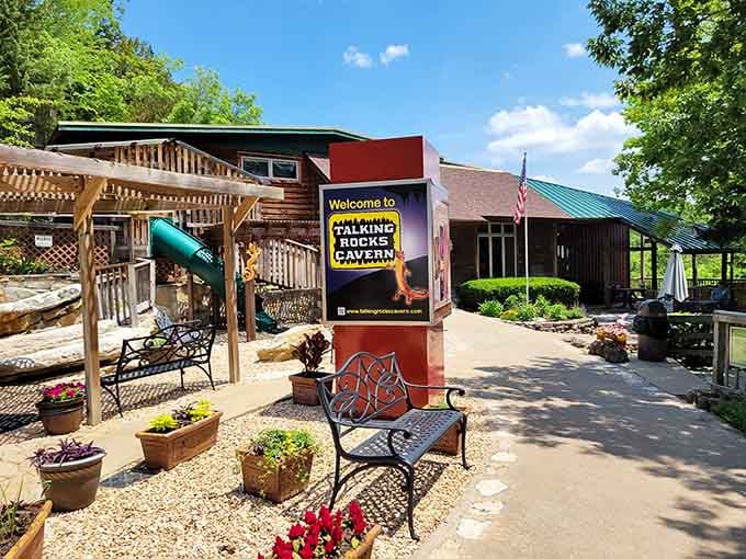 Outdoor relaxation zone where you can decompress before descending into Earth's naturally air-conditioned art gallery below.