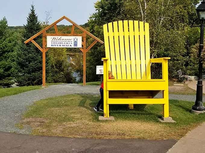 Giant yellow chairs invite you to sit, relax, and contemplate why regular-sized furniture ever seemed like enough.