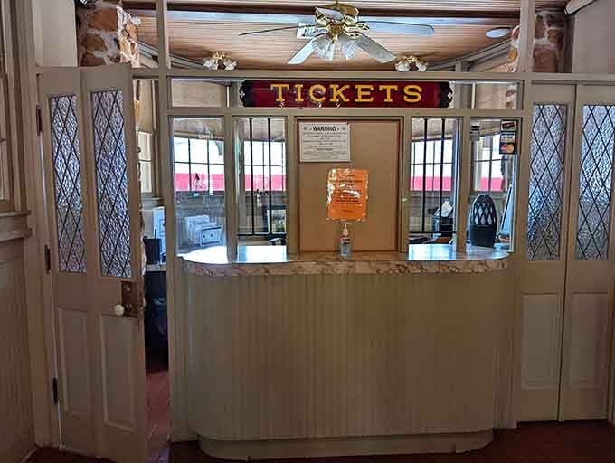 The vintage ticket window practically begs you to step up and ask for passage to somewhere magical.