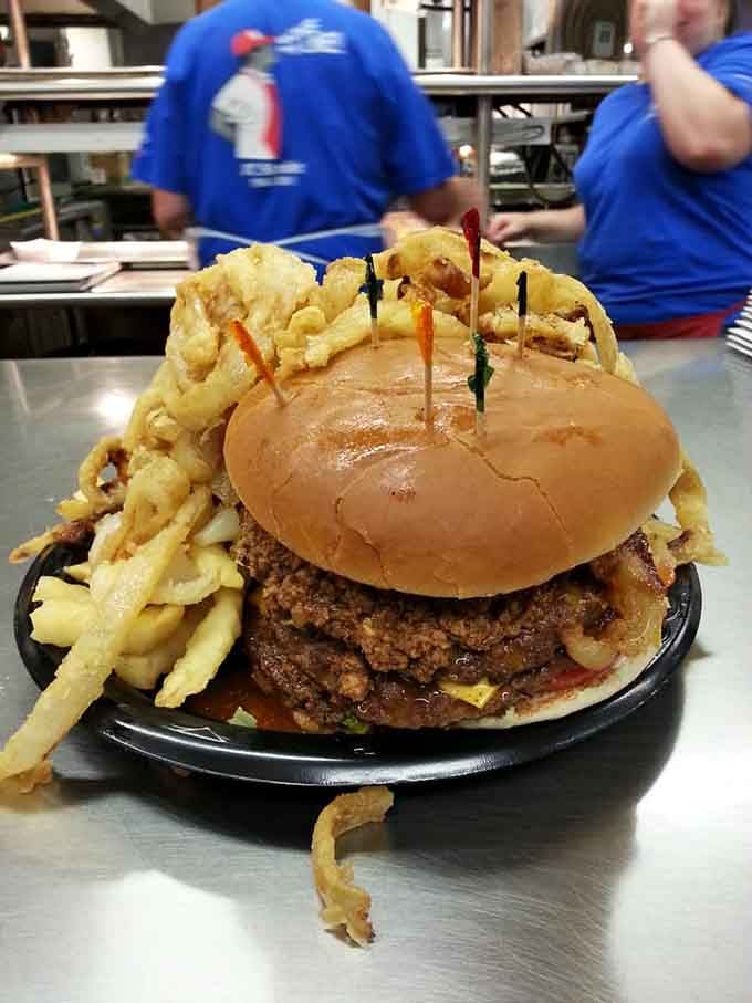 This burger needs toothpicks to hold it together, which tells you everything about The Beacon's approach to "enough food."