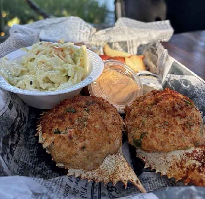 Deviled crab that's sinfully good, served with coleslaw that actually deserves to share the plate.