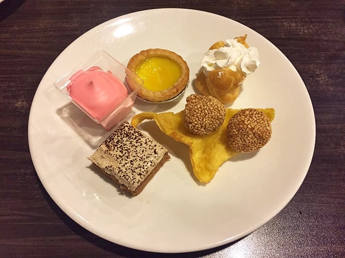 This dessert sampler plate showcases the impossible decision-making process that awaits you at the sweets station.