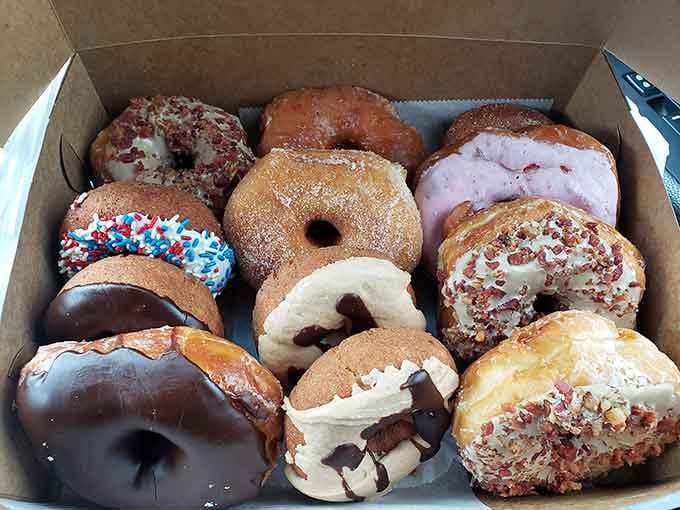 A dozen donuts representing every flavor profile known to mankind, because variety truly is the spice of life.
