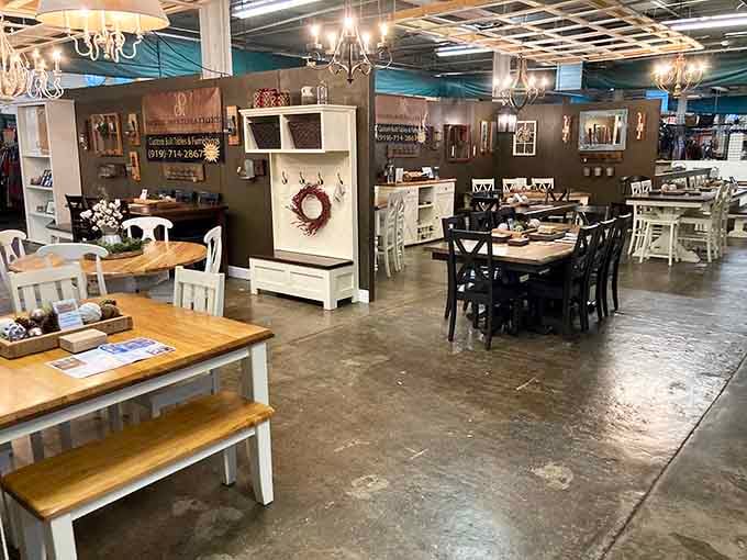 Farmhouse chic meets rustic elegance in this furniture showcase that could outfit your entire home beautifully.