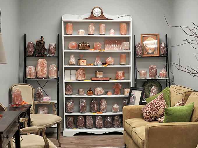 More salt treasures on display, including enough Himalayan lamps to light up your entire house with good vibes.