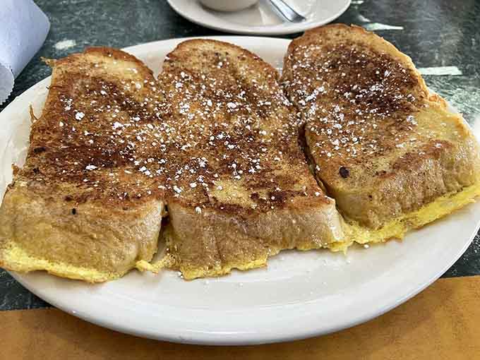 French toast dusted with powdered sugar like fresh Michigan snow, minus the need for a shovel or boots.