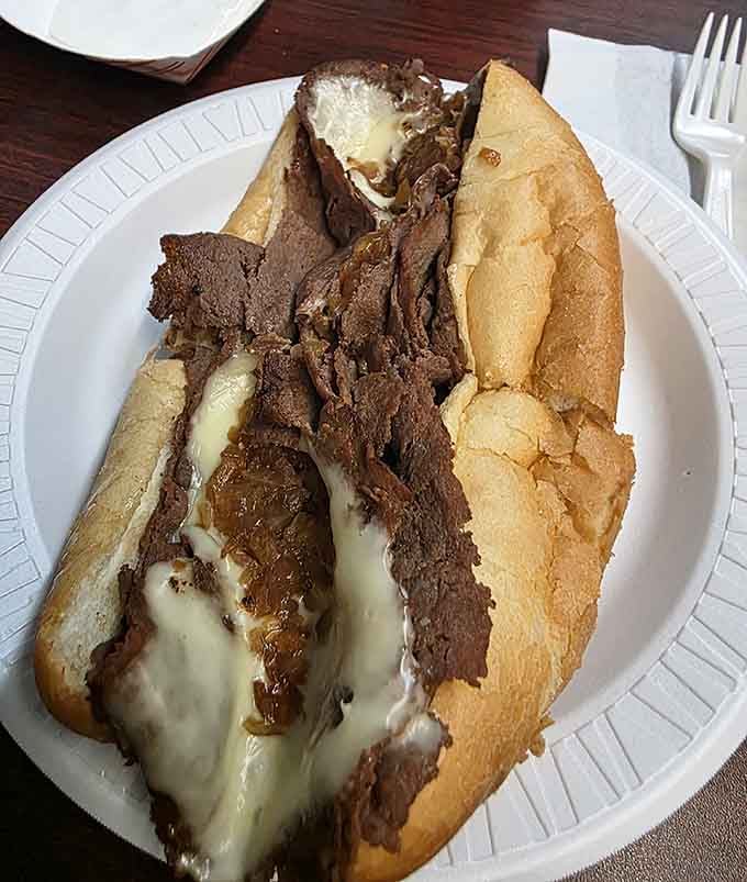 That cheesesteak is loaded with tender meat and melted provolone&mdash;Pennsylvania comfort food at its absolute finest.