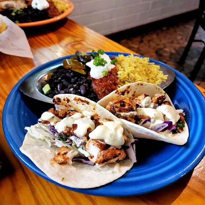 Fish tacos dressed up with all the fixings &ndash; proof that simple done right beats fancy every time.