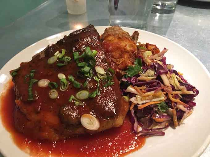 BBQ pork ribs glazed to perfection, because sometimes you need food that sticks to your ribs at high elevation.