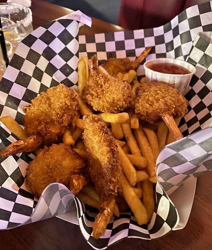 Golden fried shrimp with crispy fries, because sometimes you need a break from all that beef.