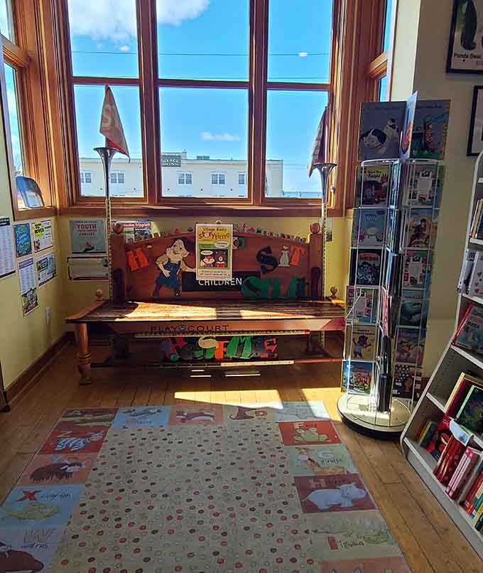 Village Books and Paper Dreams children's reading nook offers a sunny window seat where young imaginations take flight.